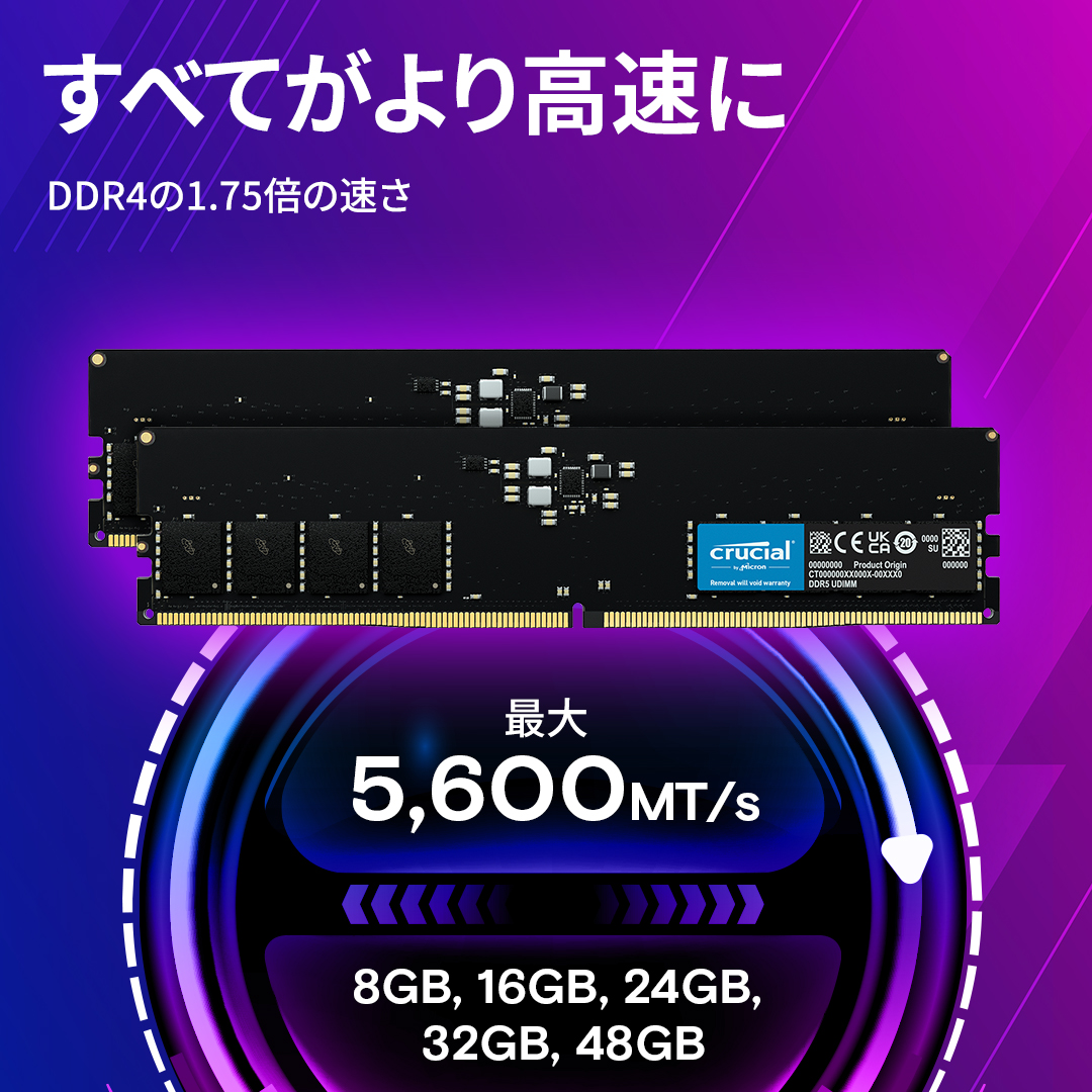Crucial 32GB Kit (16GBx2) DDR5-5200 UDIMM | CT2K16G52C42U5 | Crucial JP